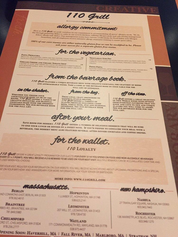 Menu at 110 Grill Braintree pub & bar, Braintree
