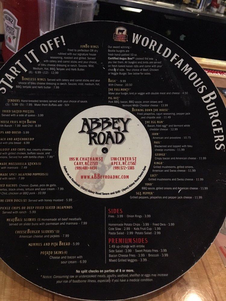 Menu at Abbey Road Tavern & Grill pub & bar, Cary