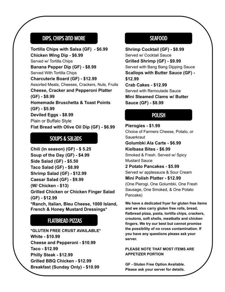 Menu at Bloomfield's Pub, Depew