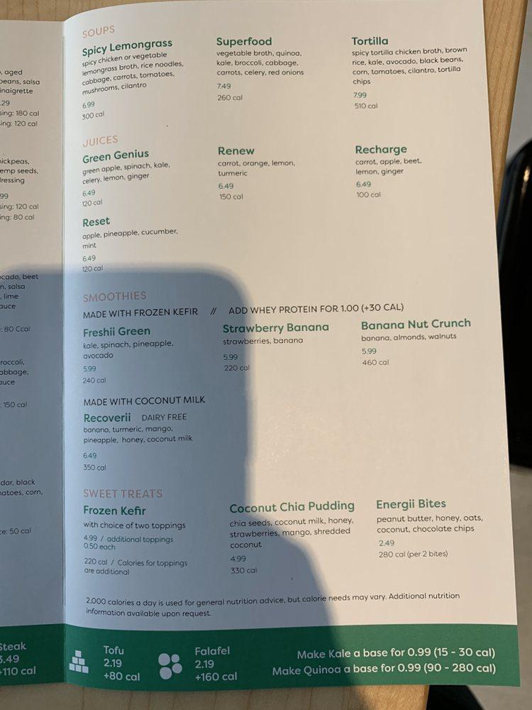 Menu at Freshii restaurant, Oakland, 500 12th St #134