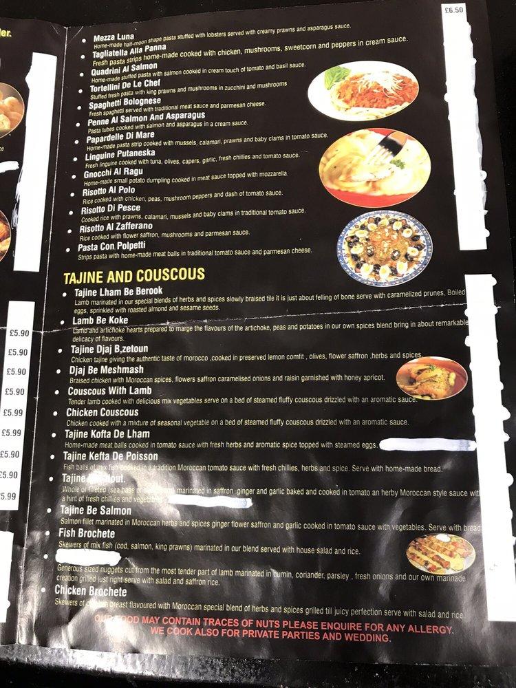 Menu at Red Marrakech restaurant, Stretford, 97 Ayres Rd