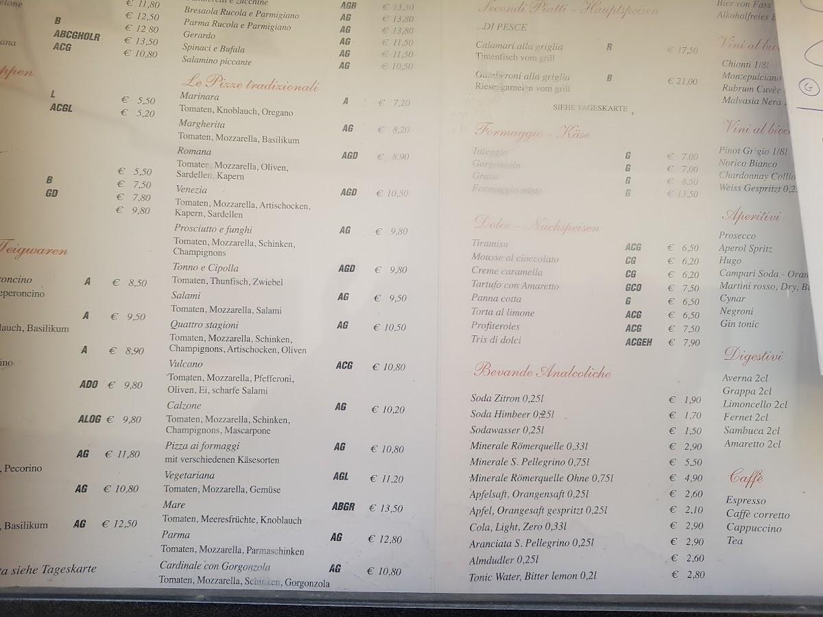 Menu at Ristorante Rossini pizzeria, Vienna