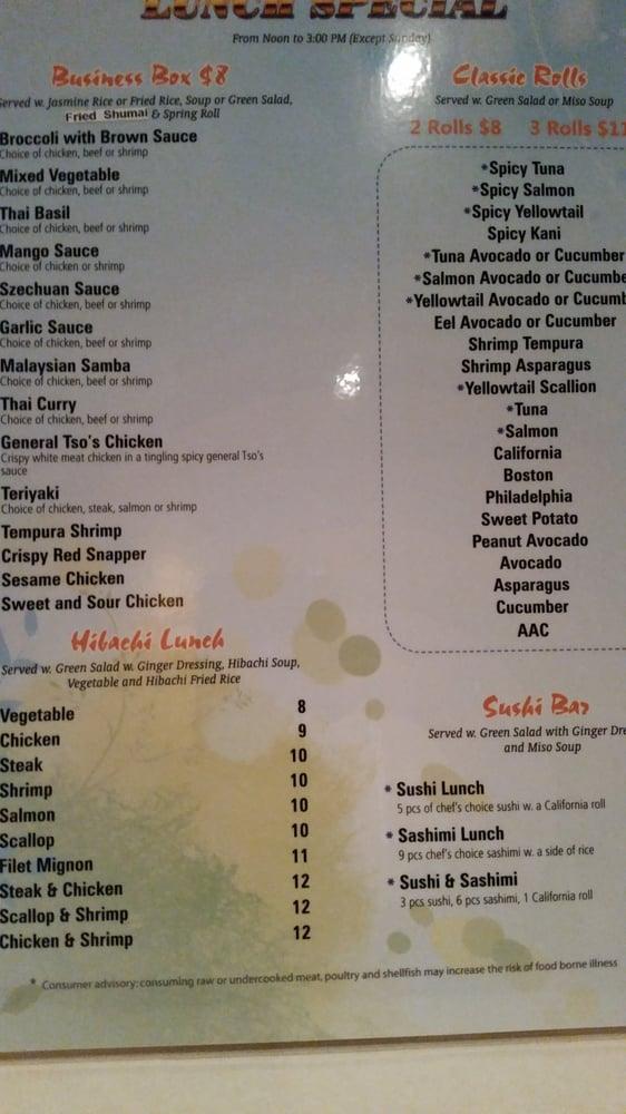 Menu at Blue Ginger Asian Bistro restaurant, Parma