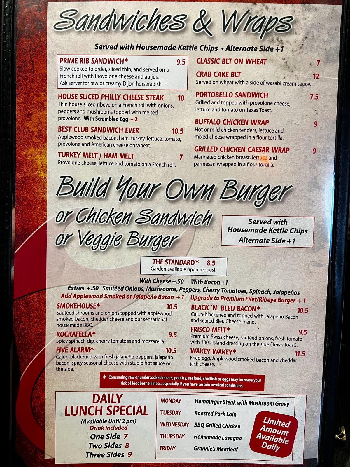 Menu at CH Steak Lounge steakhouse, Cookeville