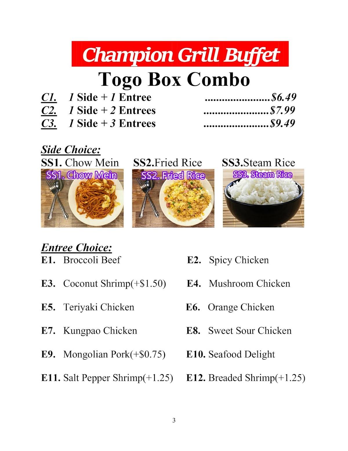 Carta del restaurante Champion Grill Buffet, Merced