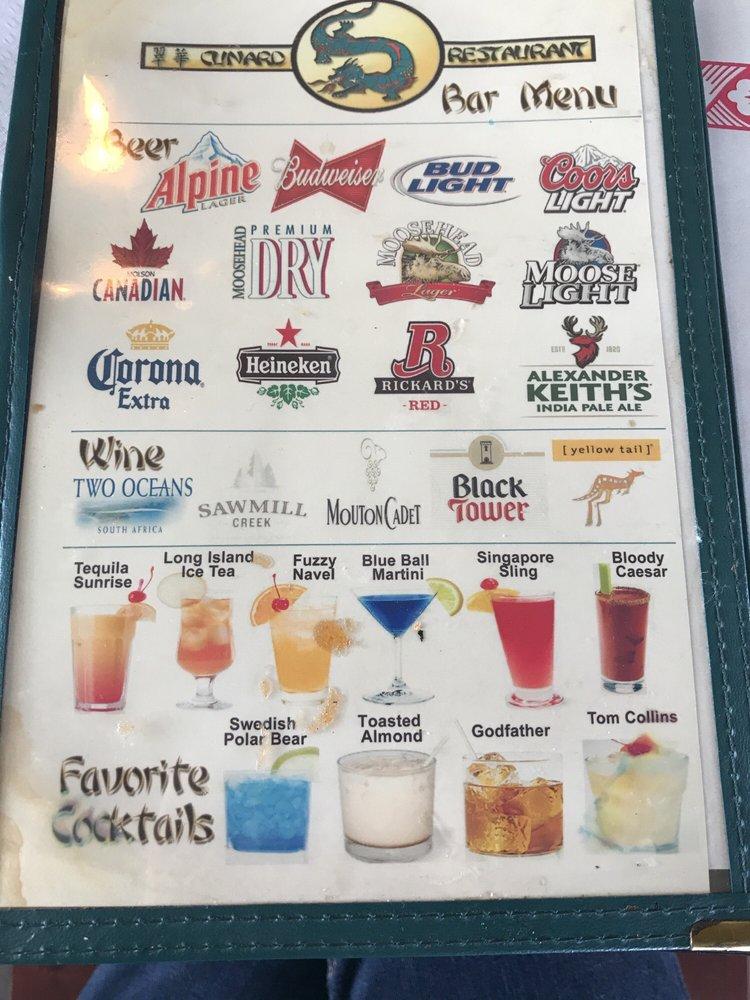 Menu at Cunard Restaurant, Miramichi