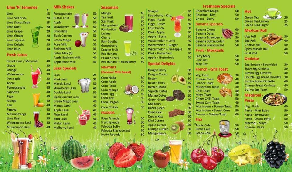 Menu at Fresh Now, Chennai