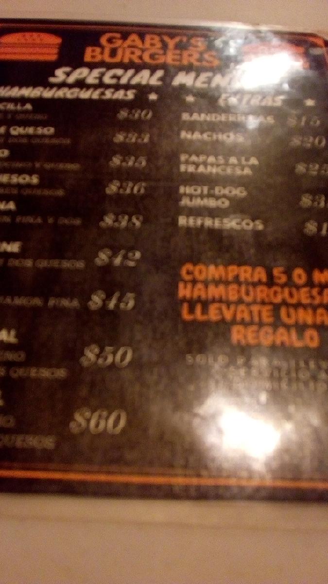 Menu at Hamburguesas Gaby restaurant, San José Guadalupe