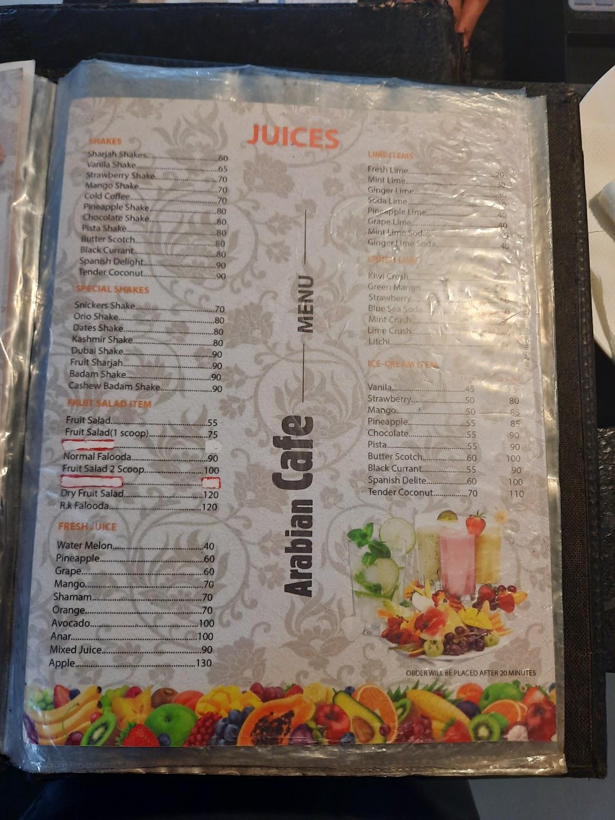 Menu at Rajakumari Arabian Cafe Parippally, Parippally