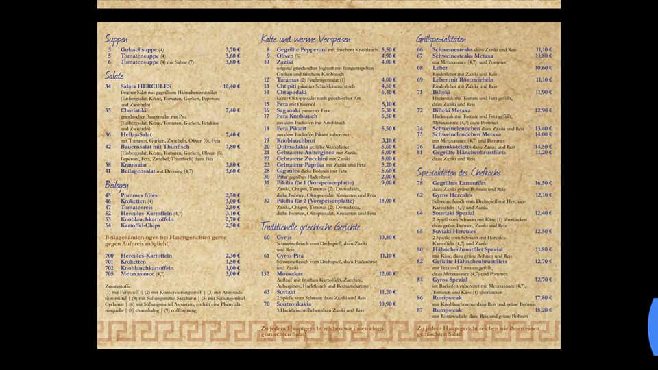 Speisekarte von Restaurant HERCULES (Spezialitäten aus Griechenland ...