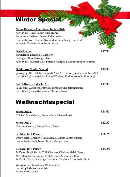 Speisekarte von Saffron Lounge restaurant, Wien