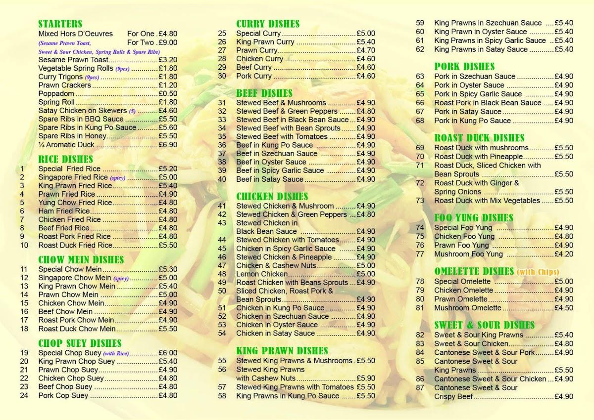 Menu at Spring Garden restaurant, Penarth