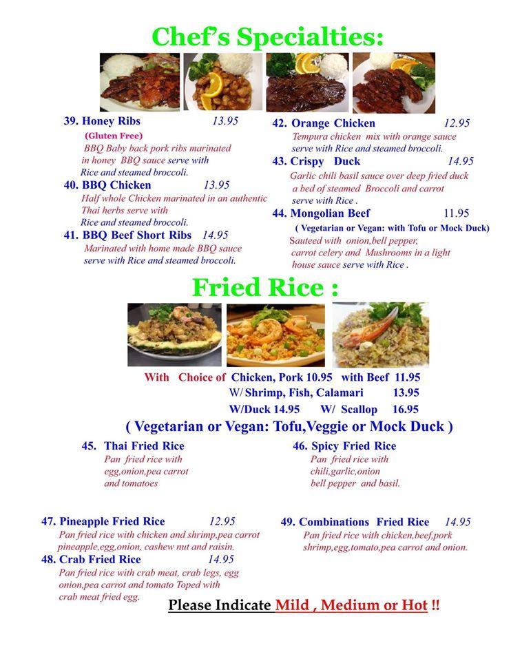 Menu at Sunset Thai Restaurant Pismo, Pismo Beach