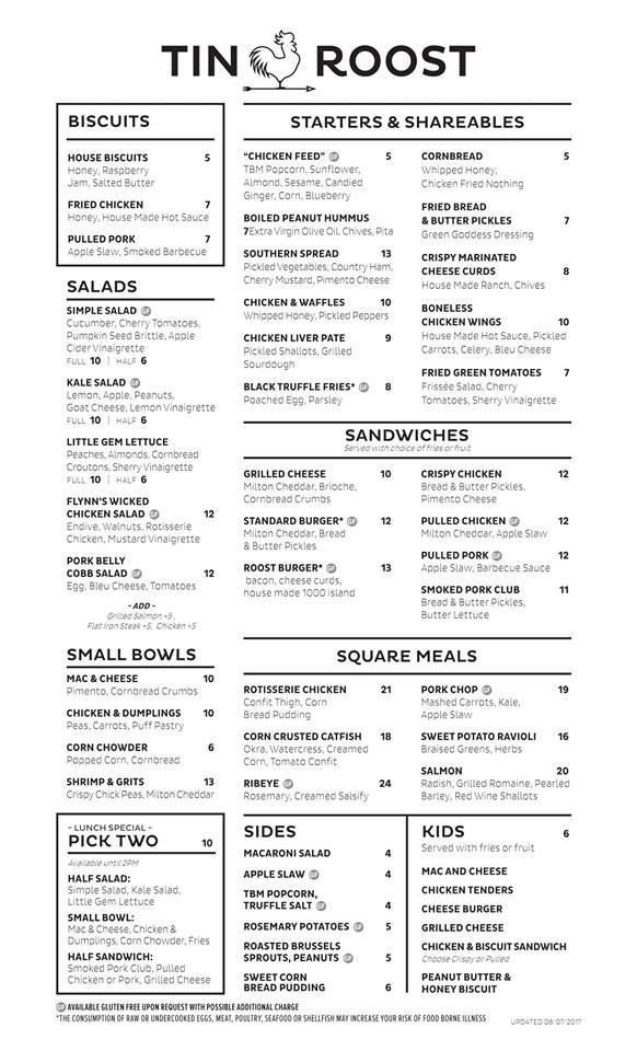 Menu at Tin Roost pub & bar, North Liberty