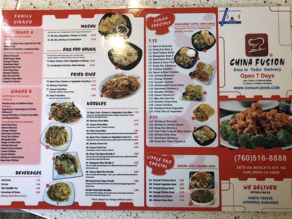 Menu at China Fusion- La Costa restaurant, Carlsbad