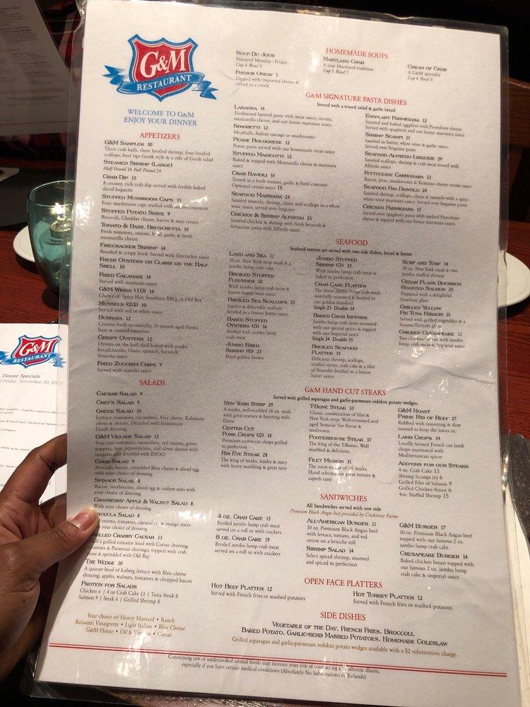 Menu at G & M Restaurant, Linthicum Heights, 804 N Hammonds Ferry Rd