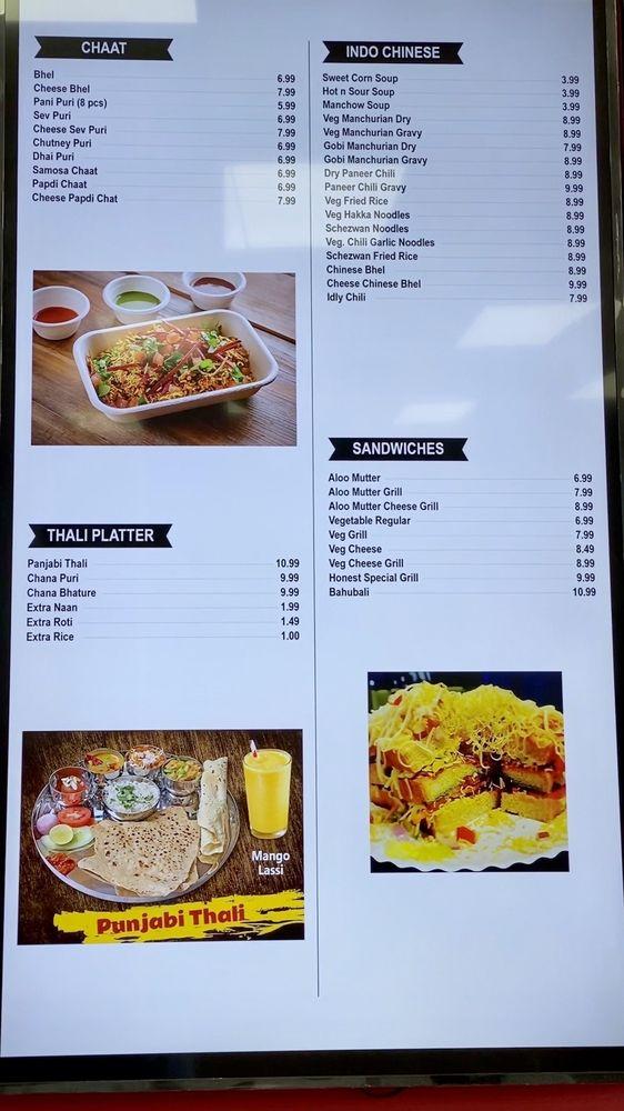 Menu at Honest Restaurant, Bellevue