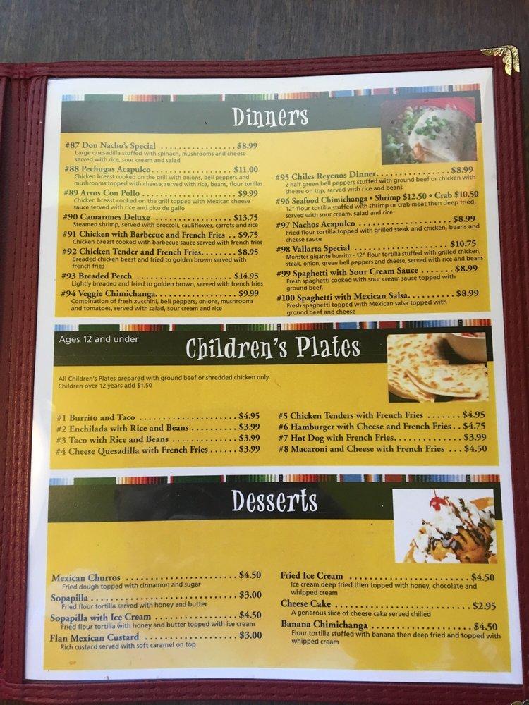 Menu at Nacho's Mexican Restaurant, Sandusky