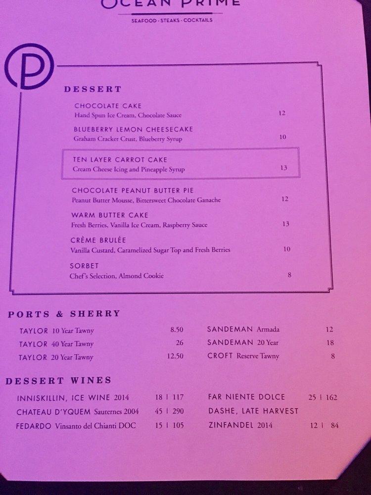 Menu at Ocean Prime steakhouse, Dallas
