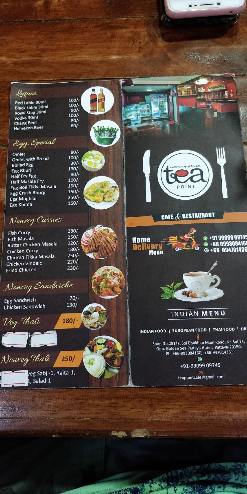 Menu at Tea Point Indian Restaurant, Pattaya City