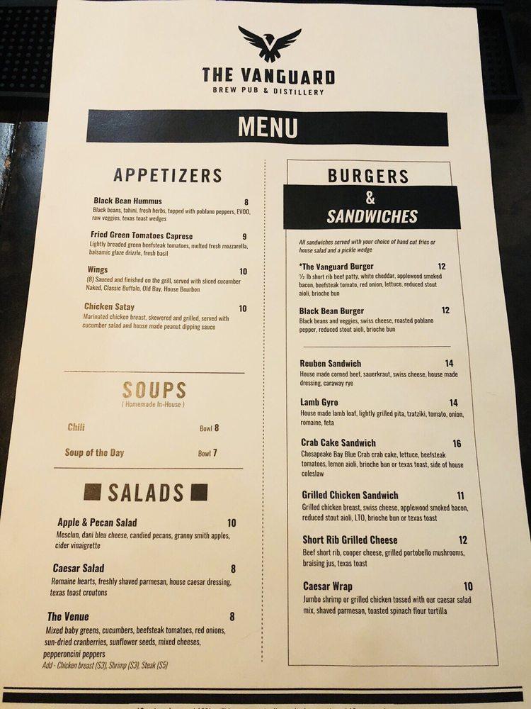 Menu at The Vanguard pub & bar, Hampton