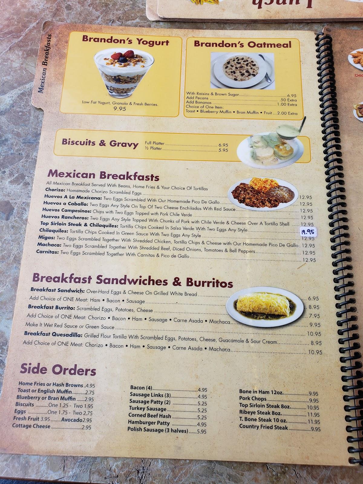 Menu at Brandon's Diner restaurant, Rancho Cucamonga, Base Line Rd