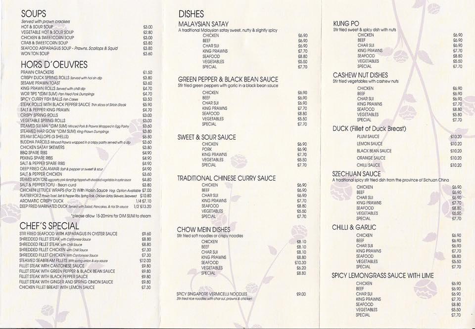 Menu at China Rose Restaurant, Warrington, 23 Common Ln
