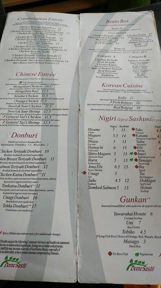 Menu at Domo Sushi Gig Harbor restaurant, Gig Harbor