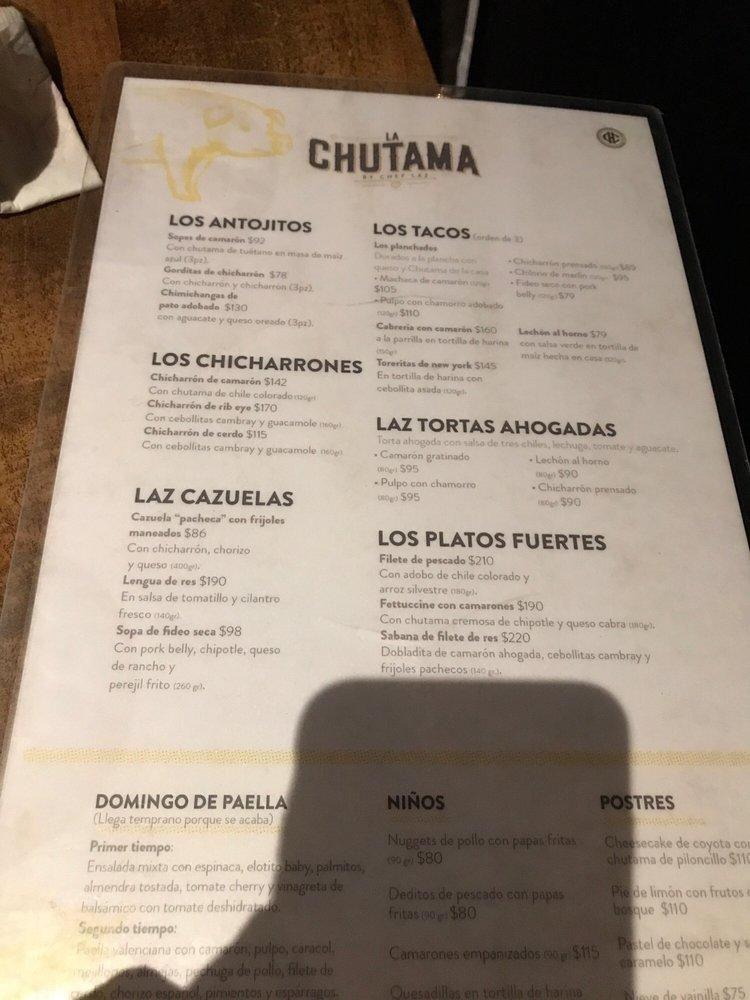Carta del pub y bar La Chutama, Hermosillo