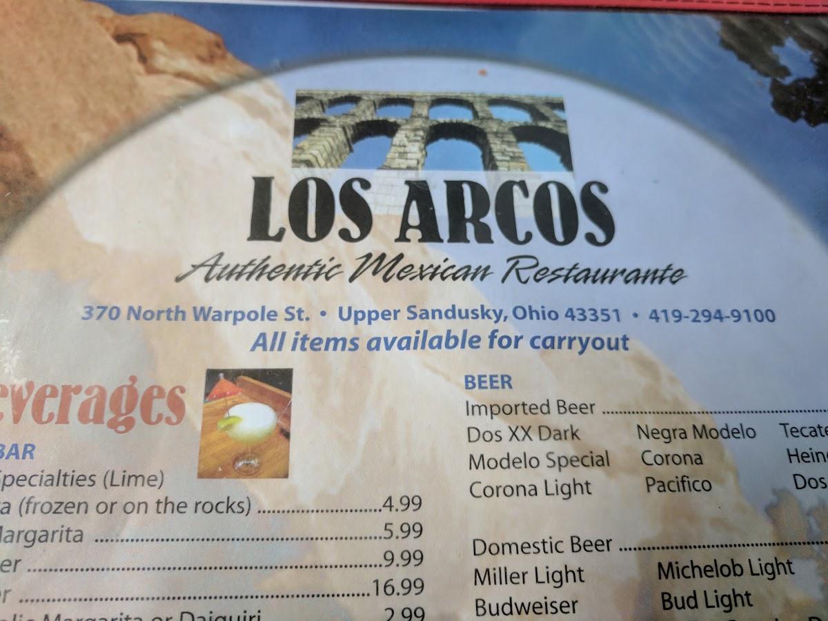 Menu at Los Arcos restaurant, Upper Sandusky