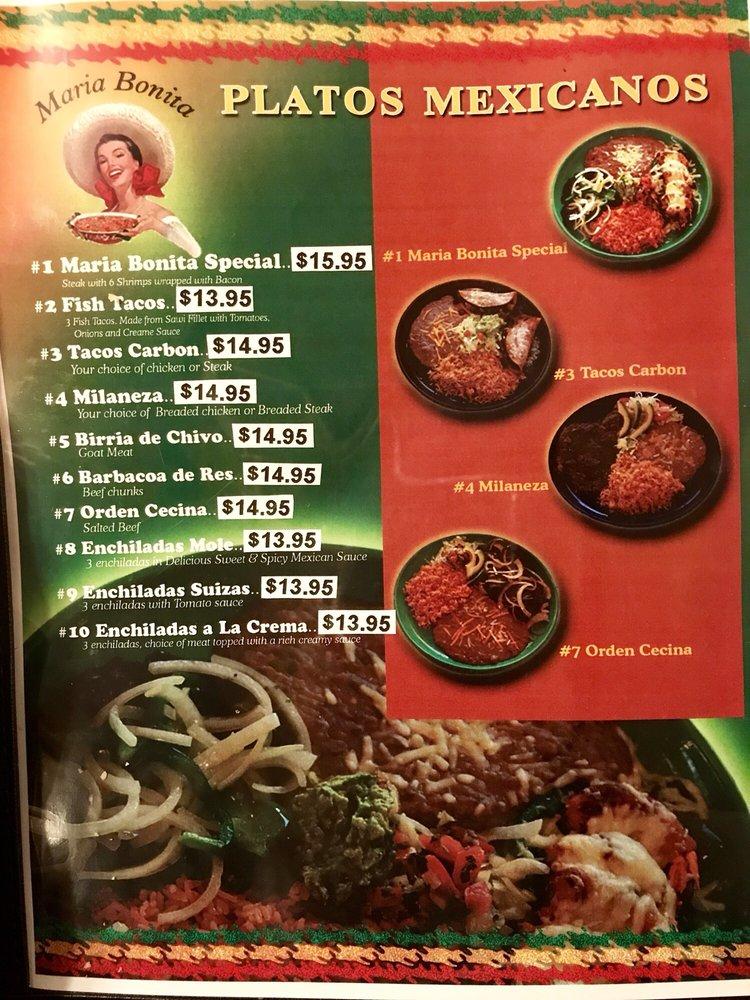Menu at Maria Bonita restaurant, Beaverton