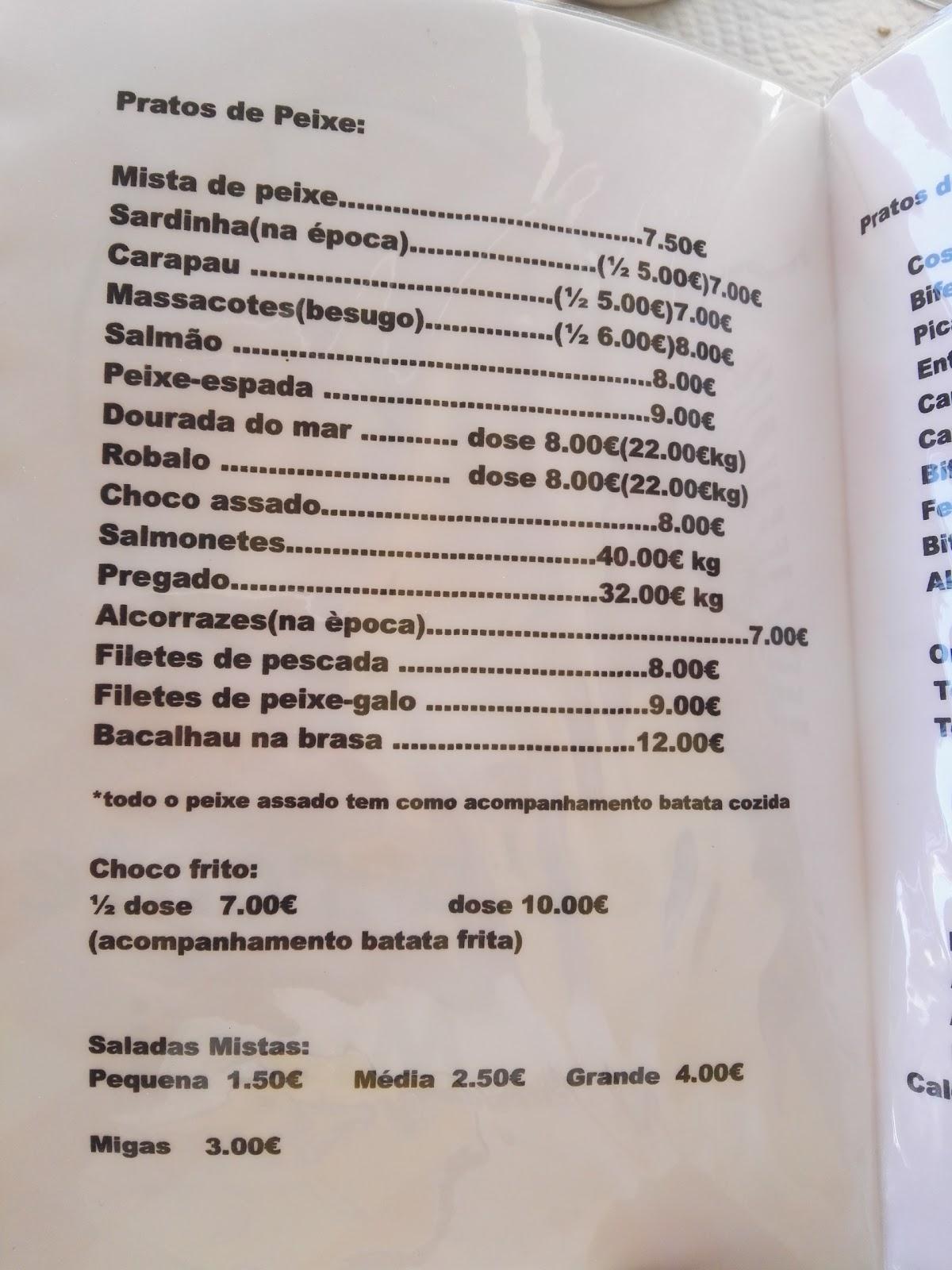 Menu em Miami restaurante, Setúbal