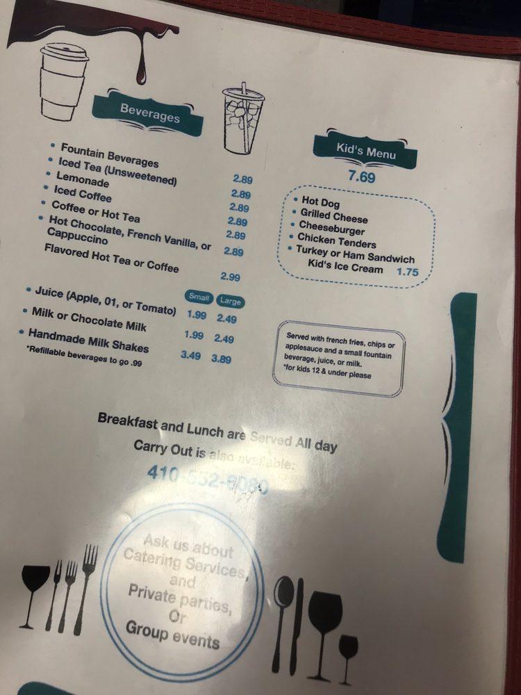 Menu at Mo's Cafe, Eldersburg