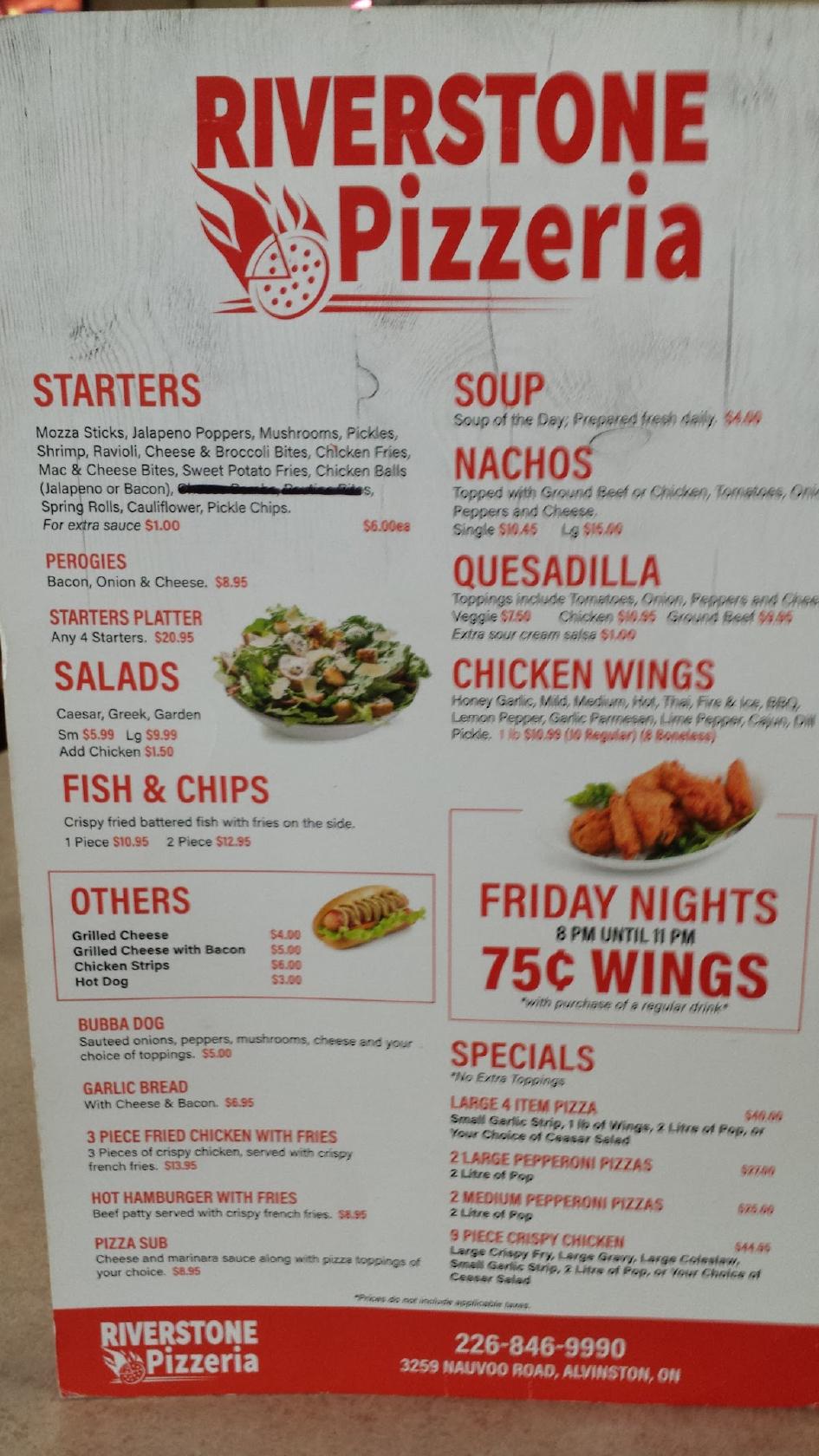 Menu at Riverstone Restaurant, Alvinston