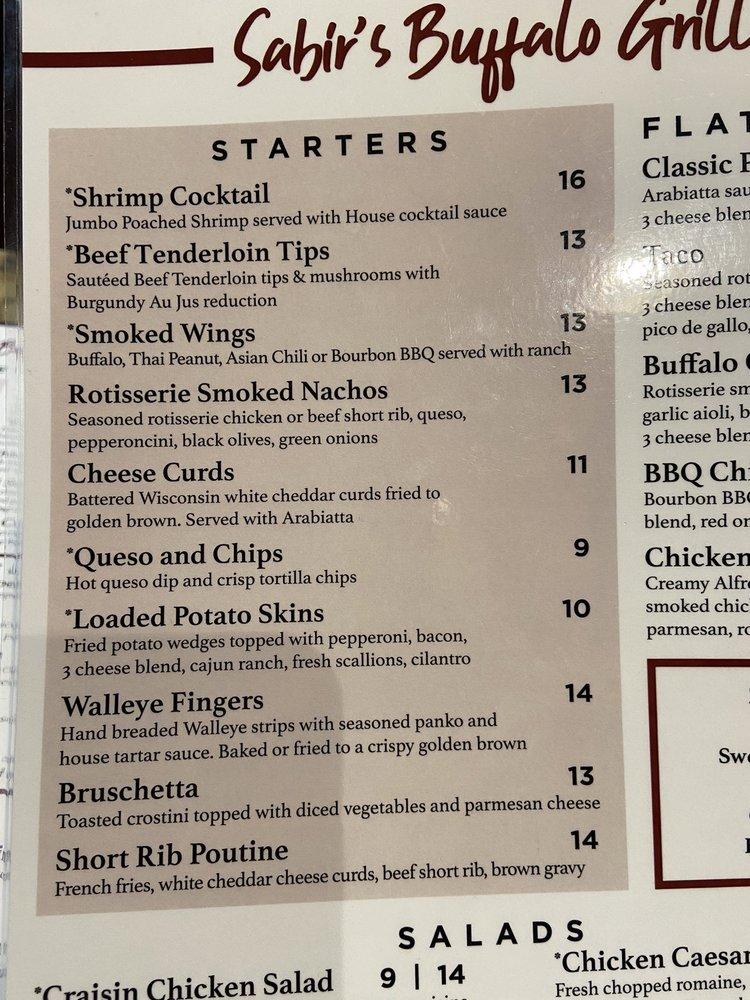 Menu at Buffalo Grill steakhouse, Jamestown, 103 1st Ave S