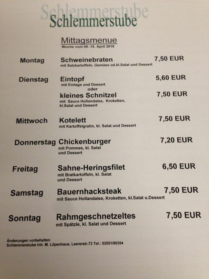Speisekarte von Schlemmerstube Steinfurt restaurant, Steinfurt