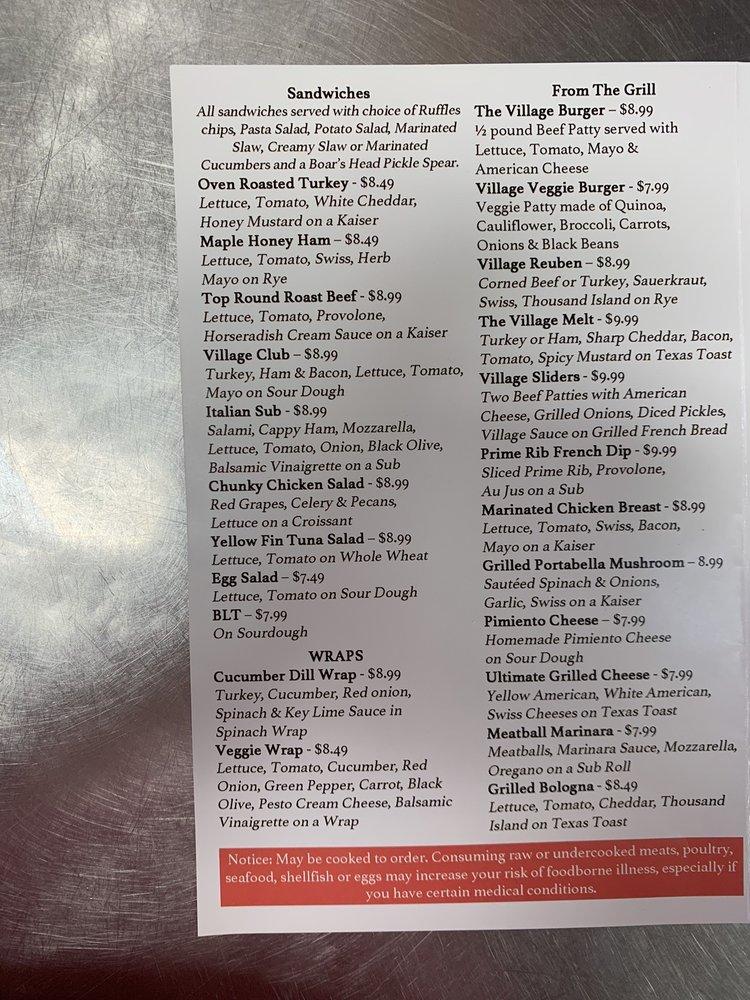 Menu at The Village Market cafe, Emerald Isle