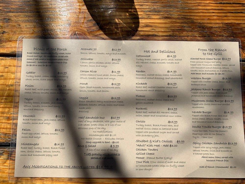 Menu at The Slanted Porch pub & bar, Fallon