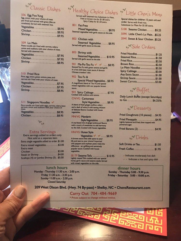 Menu at Chen's Chinese Restaurant, Shelby