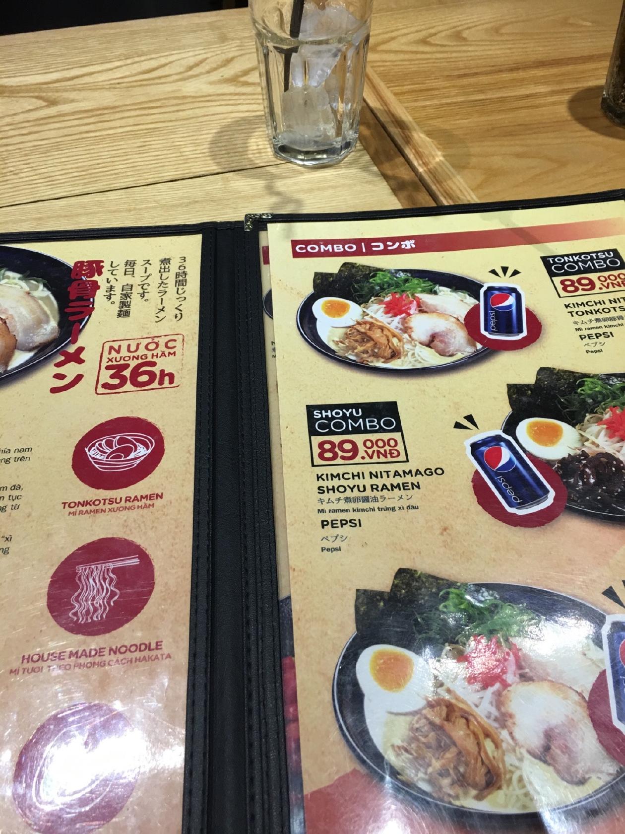 Menu at Itacho Ramen fast food, Hanoi, 54A Nguyen Chi Thanh Street