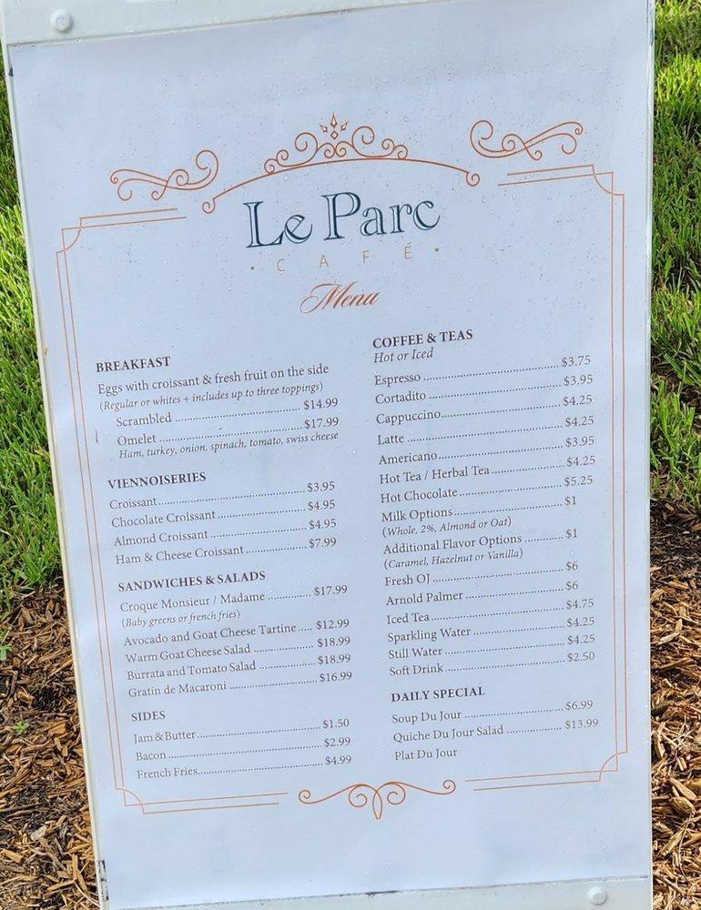 Menu at Le Parc Cafe, Coral Gables