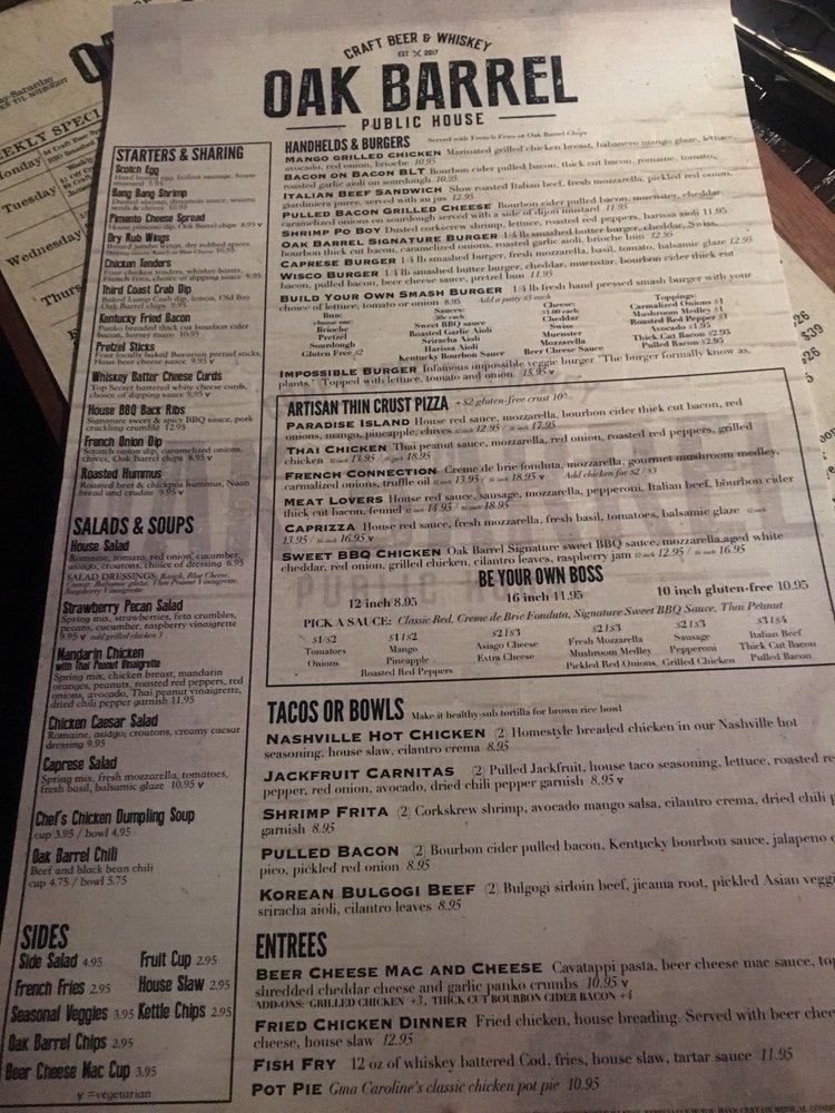 Menu at Oak Barrel Public House, Milwaukee