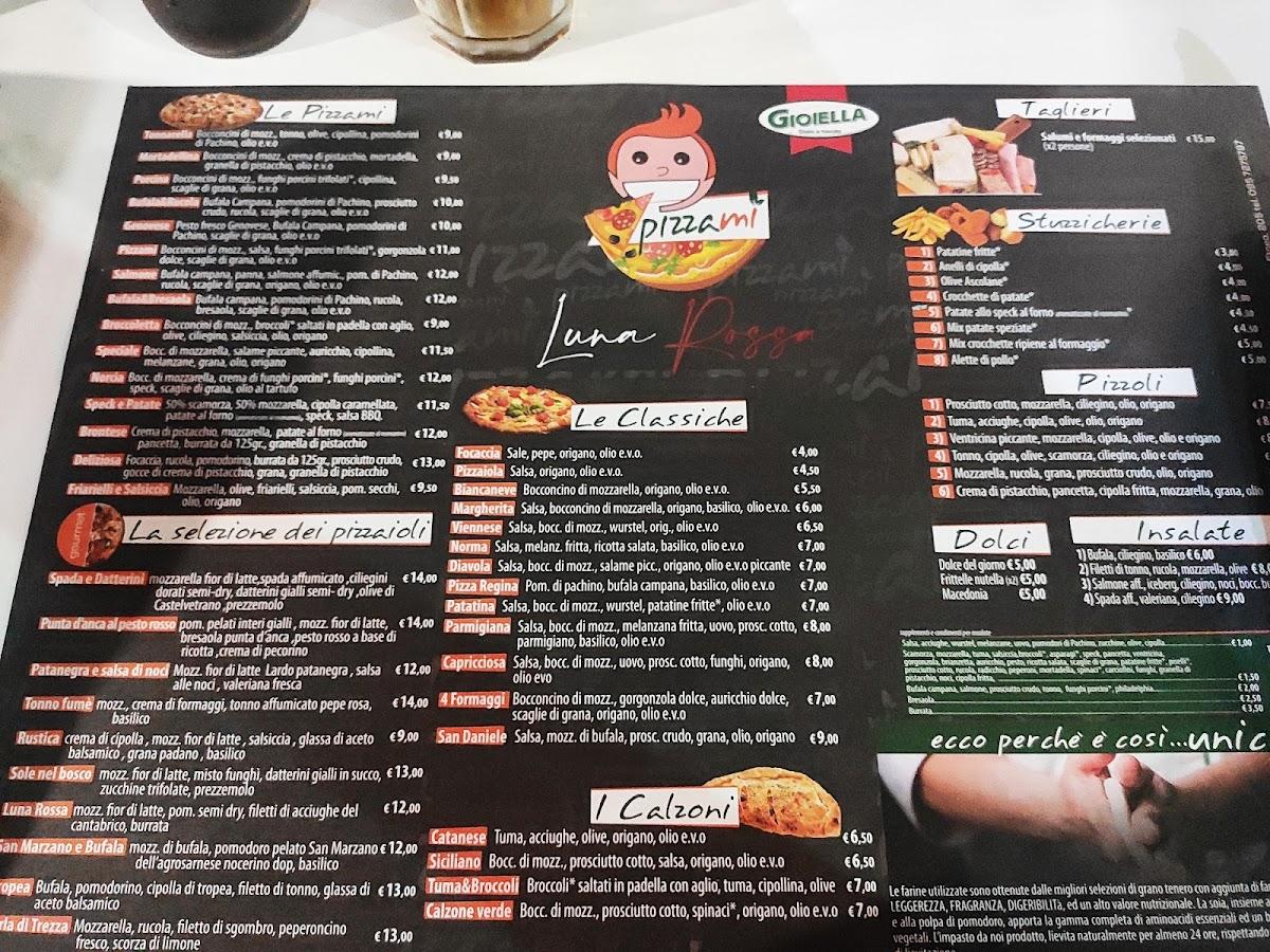 Menu at Pizzeria luna rossa, Aci Castello, Piazza Giovanni Verga
