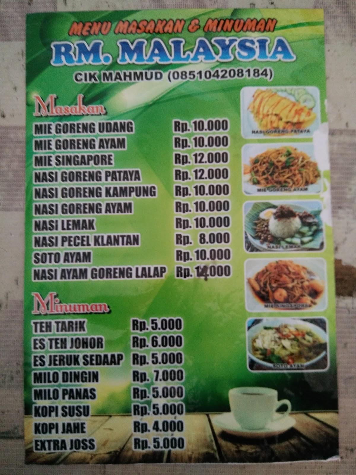 Menu at Rumah makan malaysia, Bangkalan