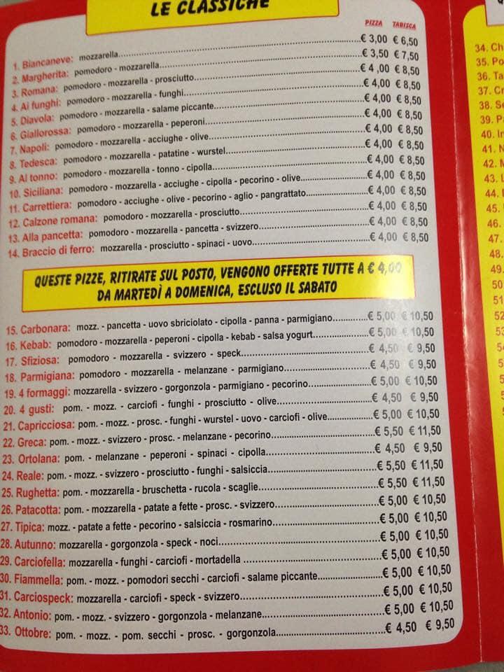 Menu at Speedy Pizza pizzeria, Agrigento