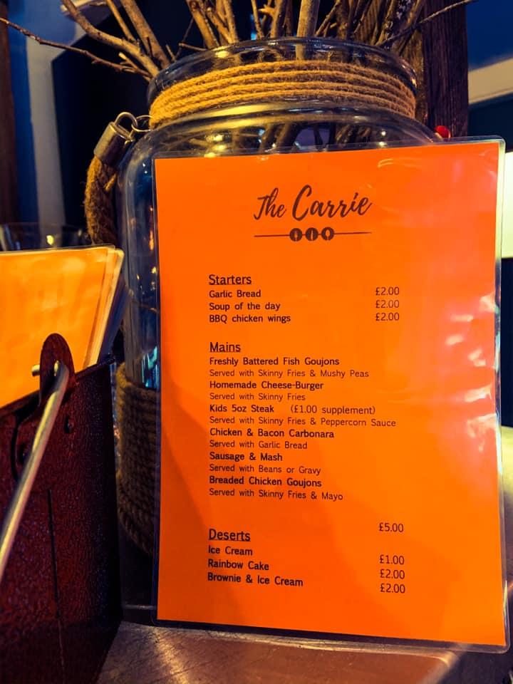 Menu at The Carrie Restaurant, Kells