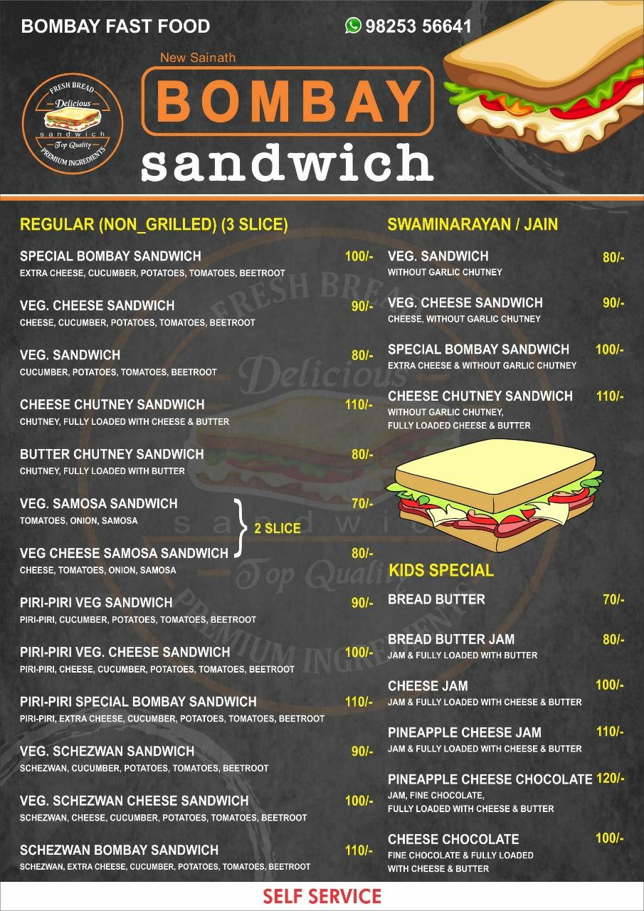 Menu at Bombay Sandwich, Bharuch