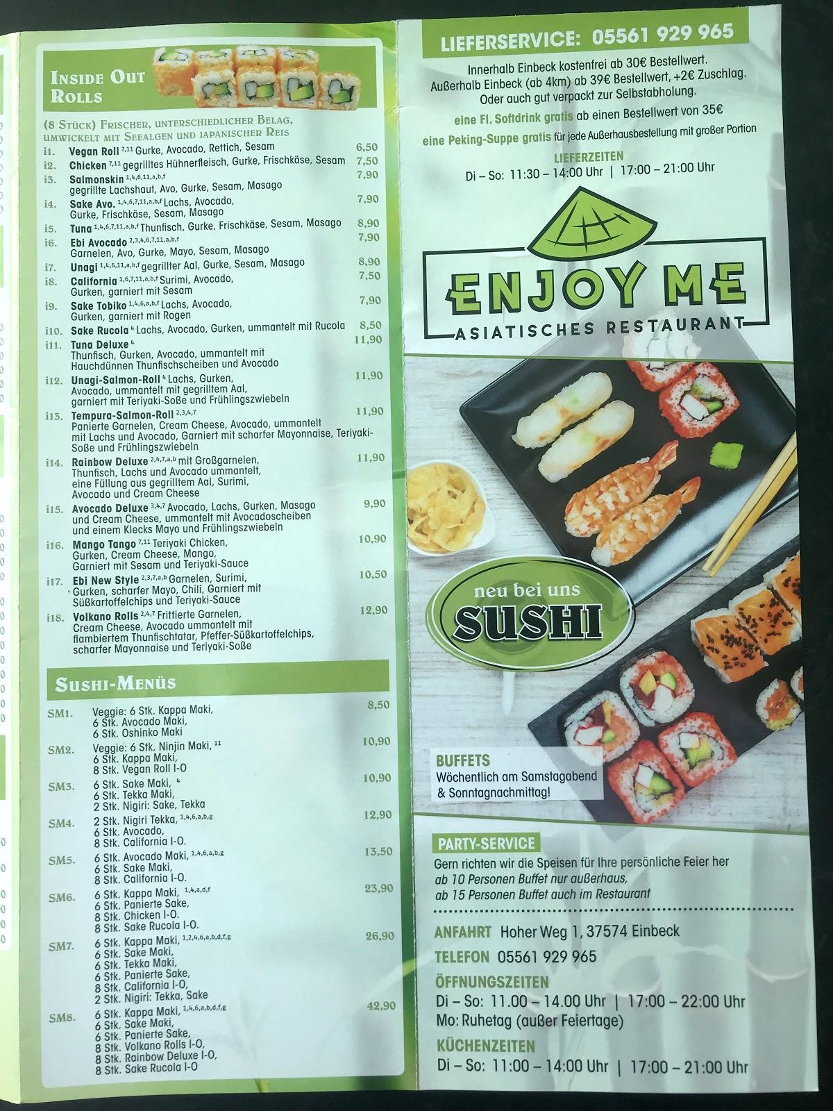 Speisekarte von Enjoy Me Asia Restaurant in Einbeck, Einbeck
