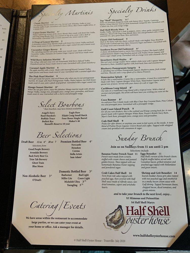 Menu at Half Shell Oyster House Trussville restaurant, Trussville