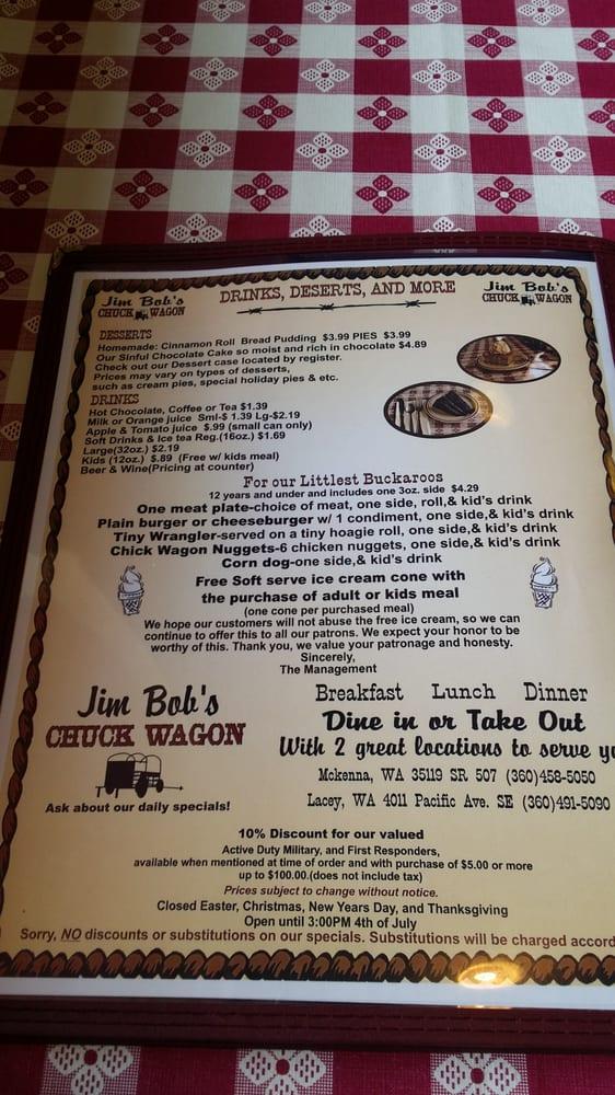 Menu at Jim Bob's Chuck Wagon BBQ, Lacey